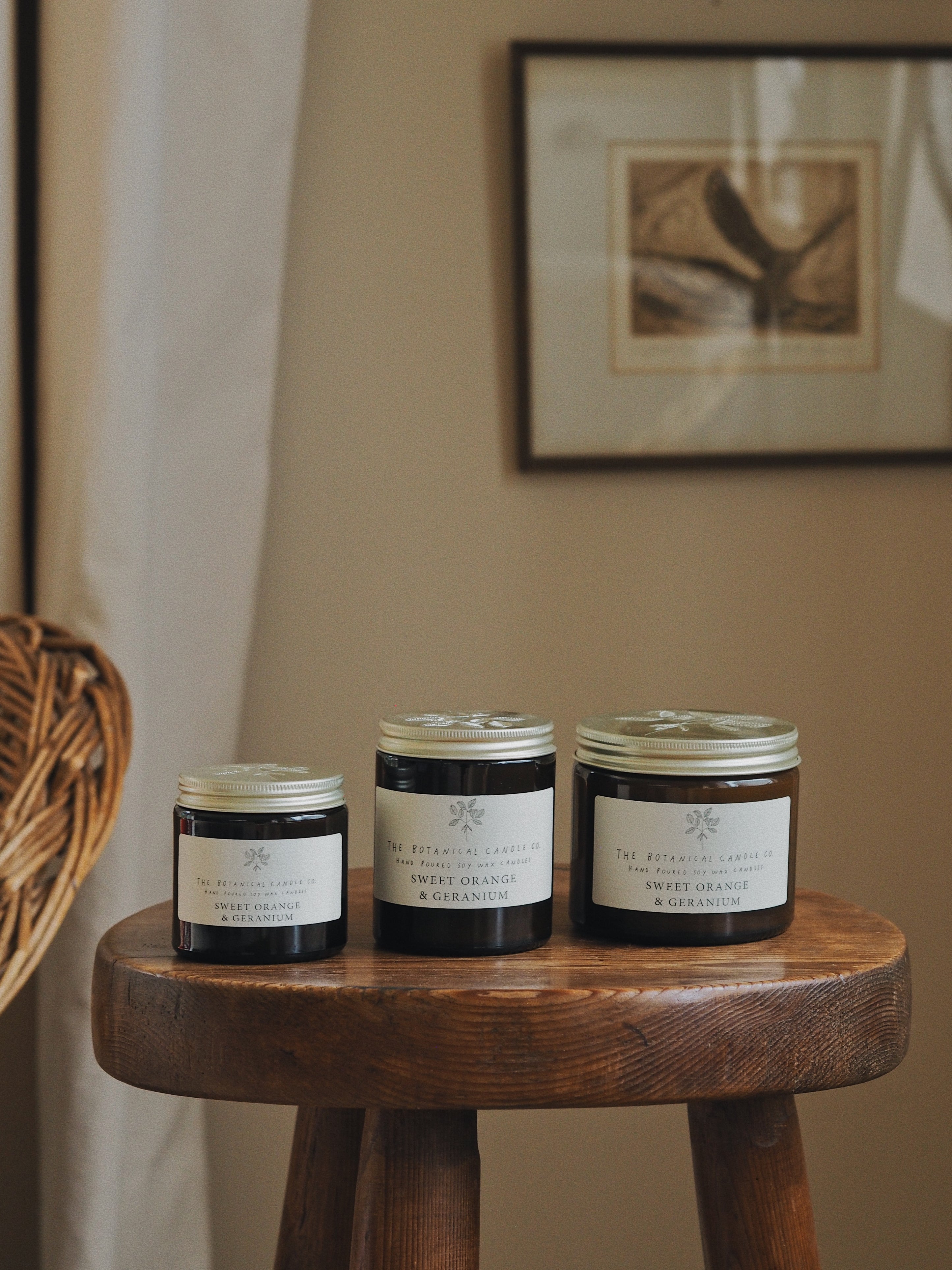 Sweet Orange & Geranium Soy Candle in Amber Jar – The Botanical Candle Co.