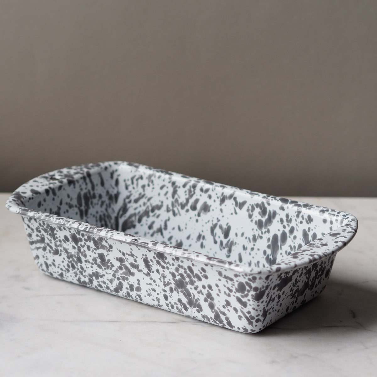 Grey & White Splatterware Enamel Loaf Tin – The Botanical Candle Co.