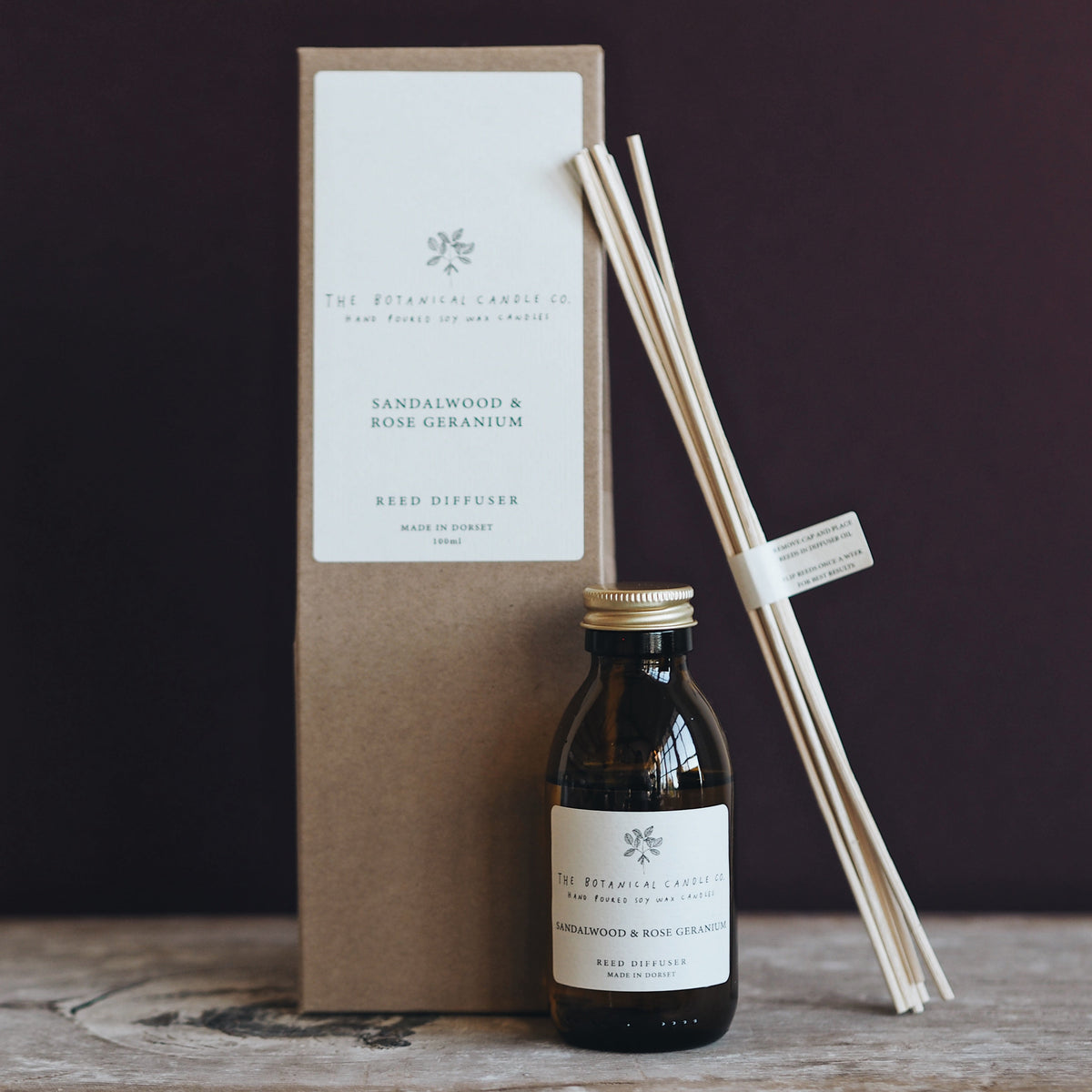 Sandalwood & Rose Geranium Reed Diffuser – The Botanical Candle Co.